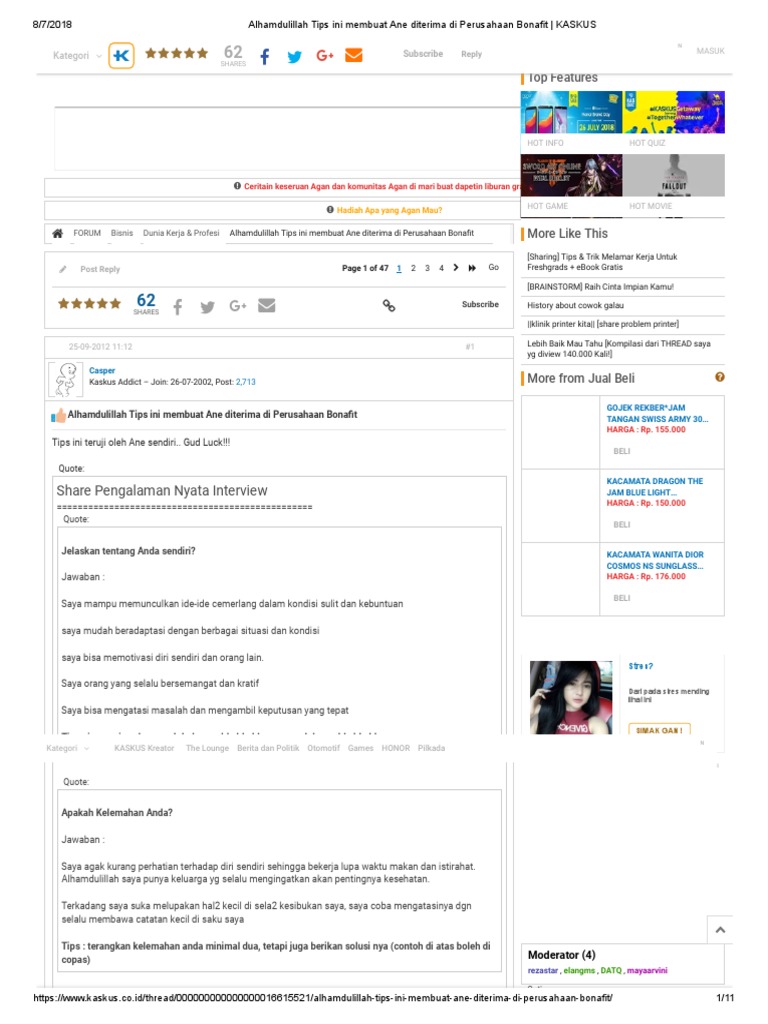 Alhamdulillah Tips Ini Membuat Ane Diterima Di Perusahaan Bonafit - KASKUS | PDF