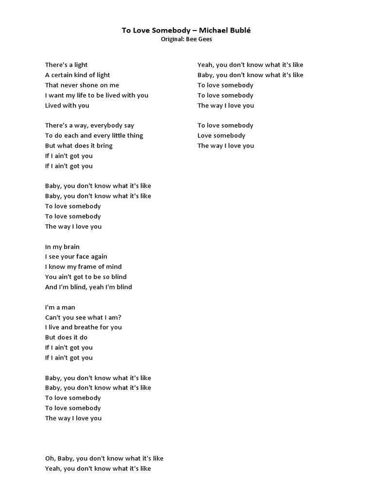 To Love Somebody - Michael Buble | PDF