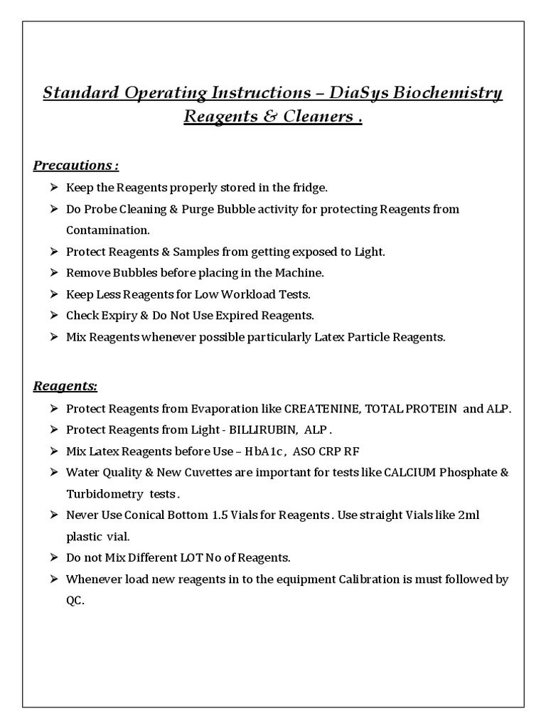 SOP - Reagents, Calibrator, Control PDF | PDF