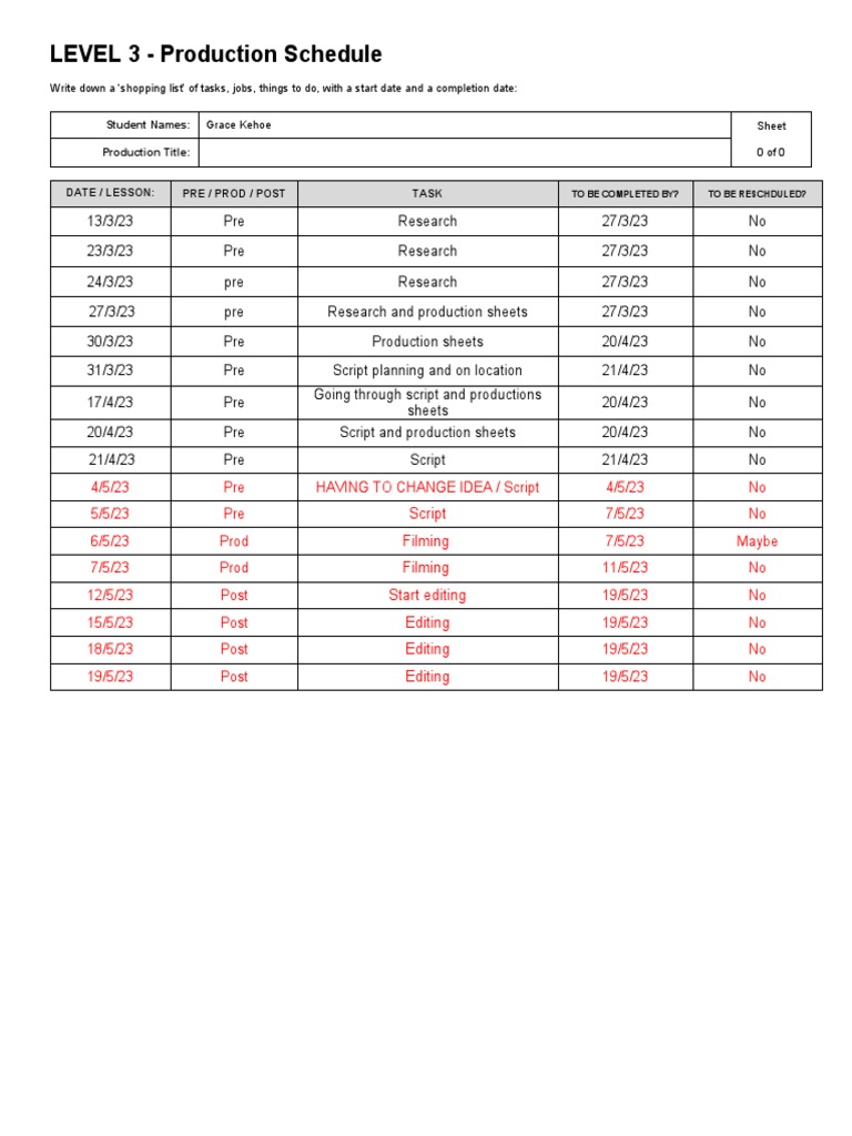 Level 3 - Production Schedule Editing | PDF