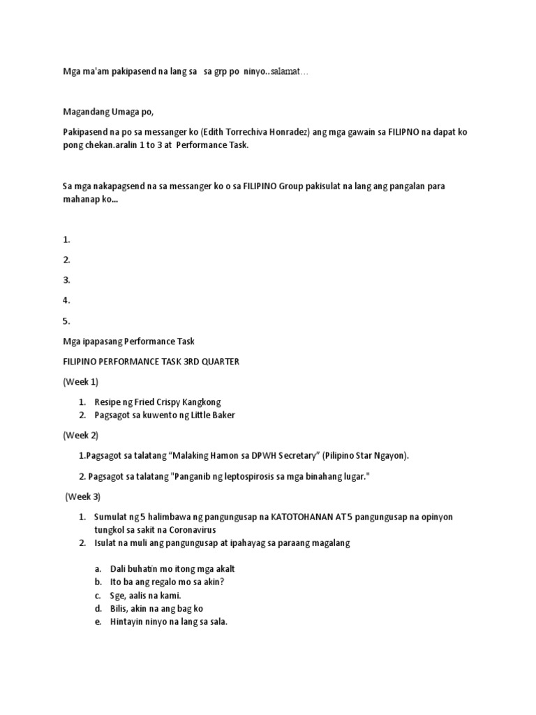 Performance Task Filipino 3rdquarter | PDF