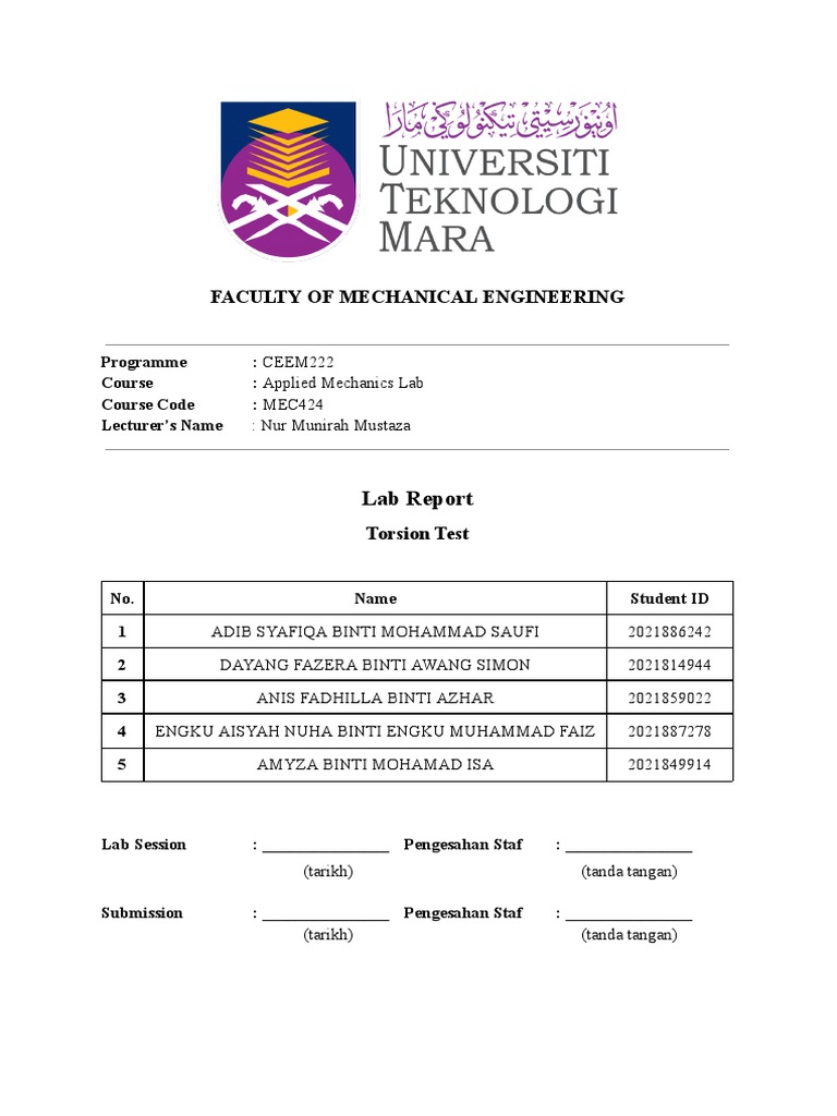 Torsion Test Lab Report PDF | PDF