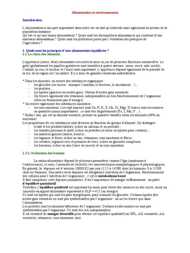 1.1 Le Choix Des Aliments.: Alimentation Et Environnement | PDF