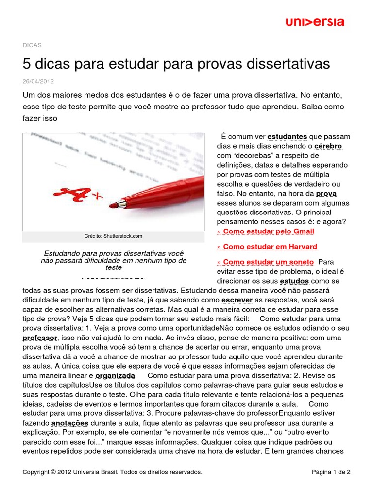 5 Dicas Estudar Provas Dissertativas | PDF