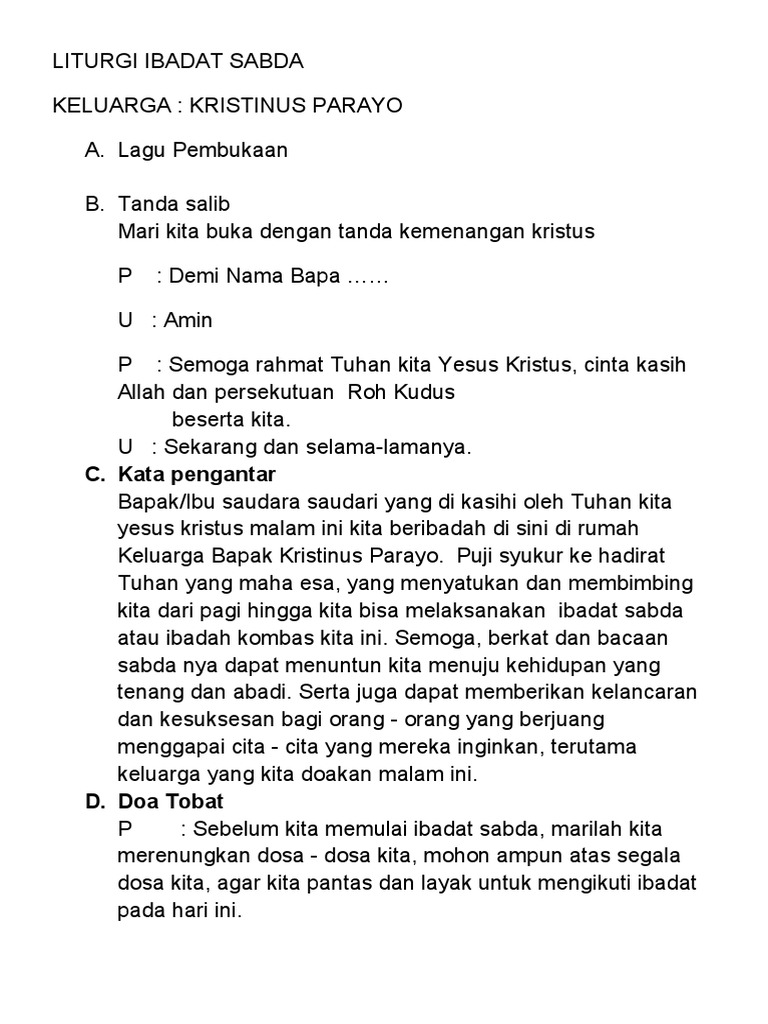 Tata Ibadat Sabda Katolik Lengkap | PDF