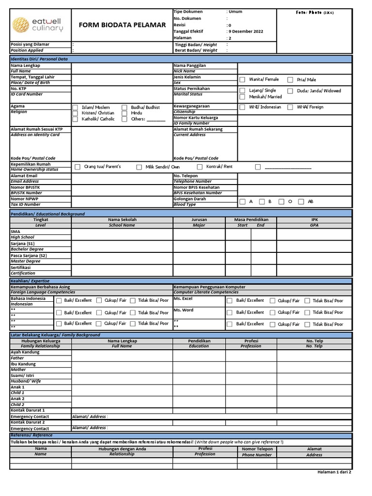Application Form - Eatwell Culinary Indonesia PDF | PDF