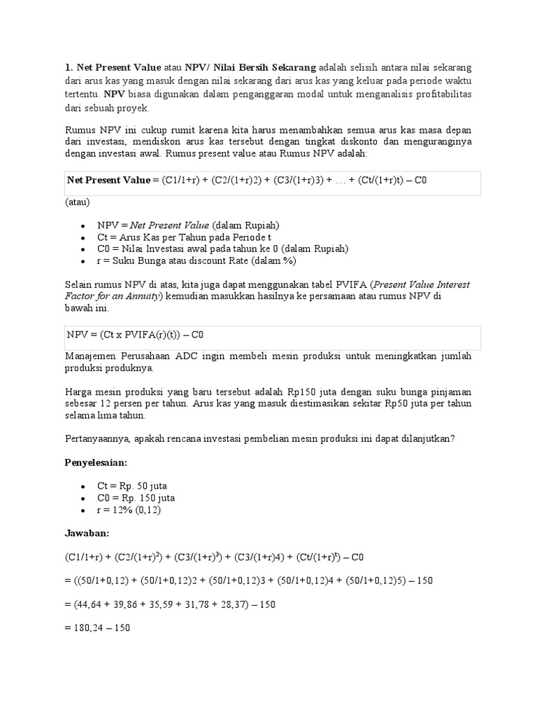 Soal ROI, IRR, NPV, BEP | PDF