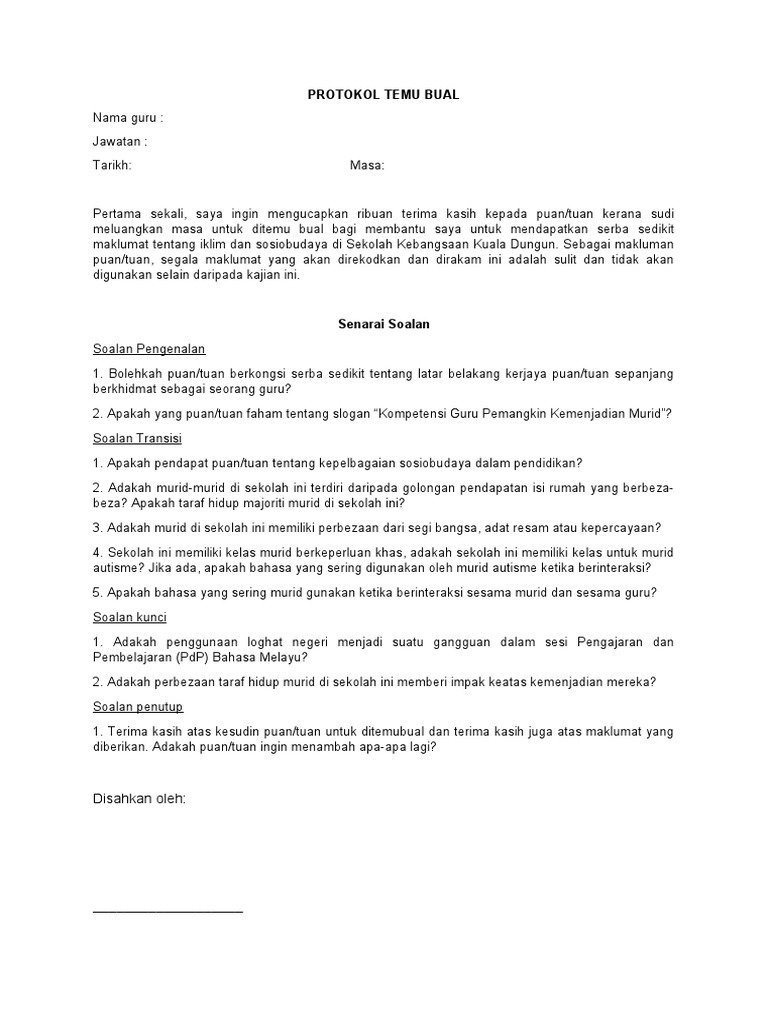 Protokol Temu Bual | PDF