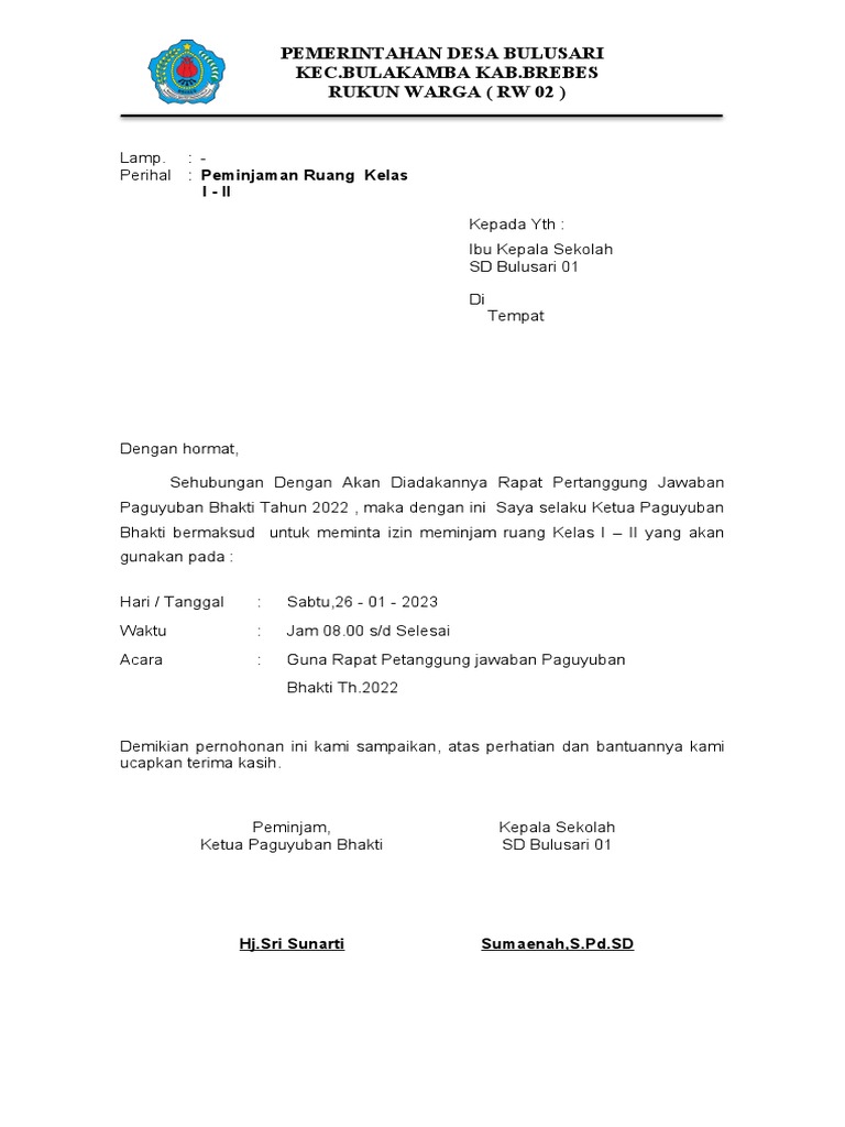Surat Pinjam Ruangan Rapat | PDF