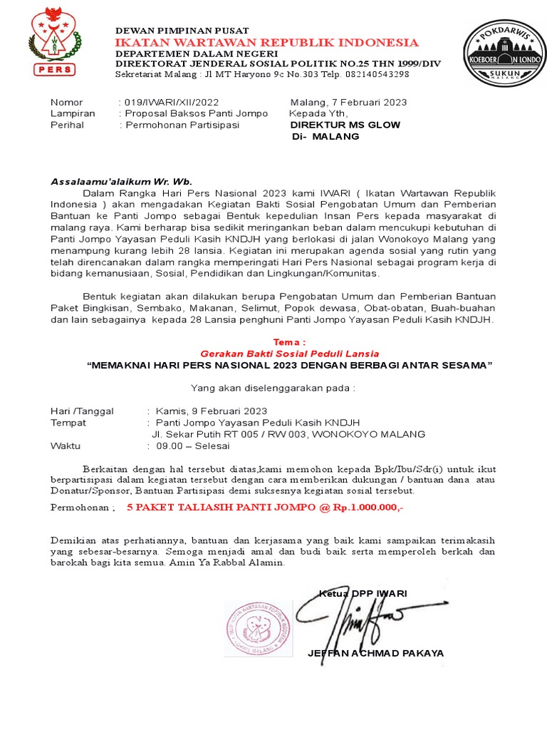 Proposal Baksos HPN Malang 2023 | PDF