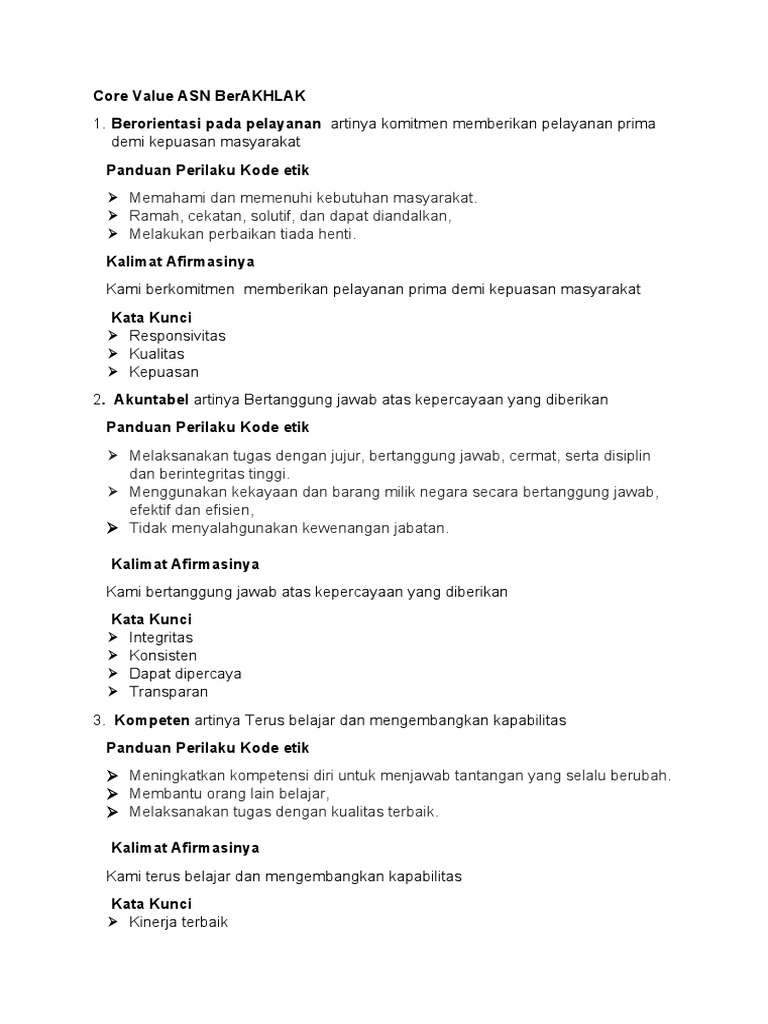 Core Value Asn BerAKHLAK | PDF