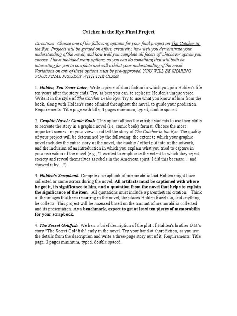 Catcher in The Rye Final Project | PDF