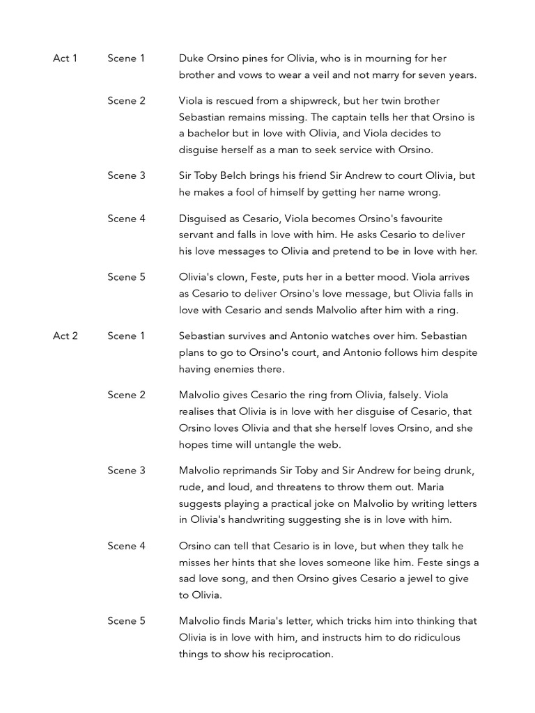 english - twelfth night (scene act summary) | PDF | Twelfth Night ...
