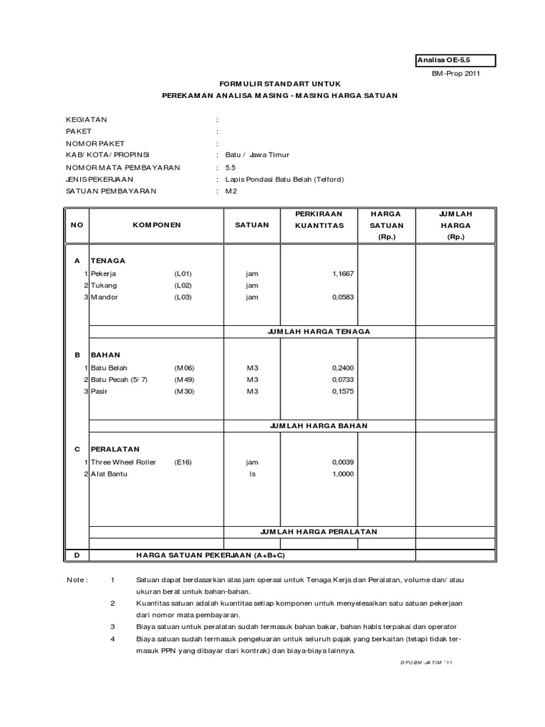 Analisa Harga Satuan Rehabilitasi Jalan | PDF