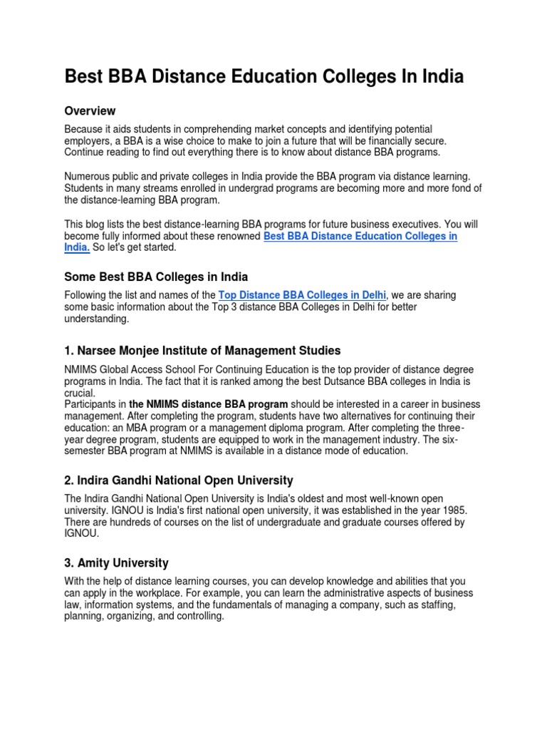 Best BBA Distance Education Colleges in India | PDF