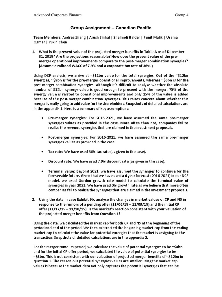 Canadian Pacific Group 4 Assignment PDF | PDF