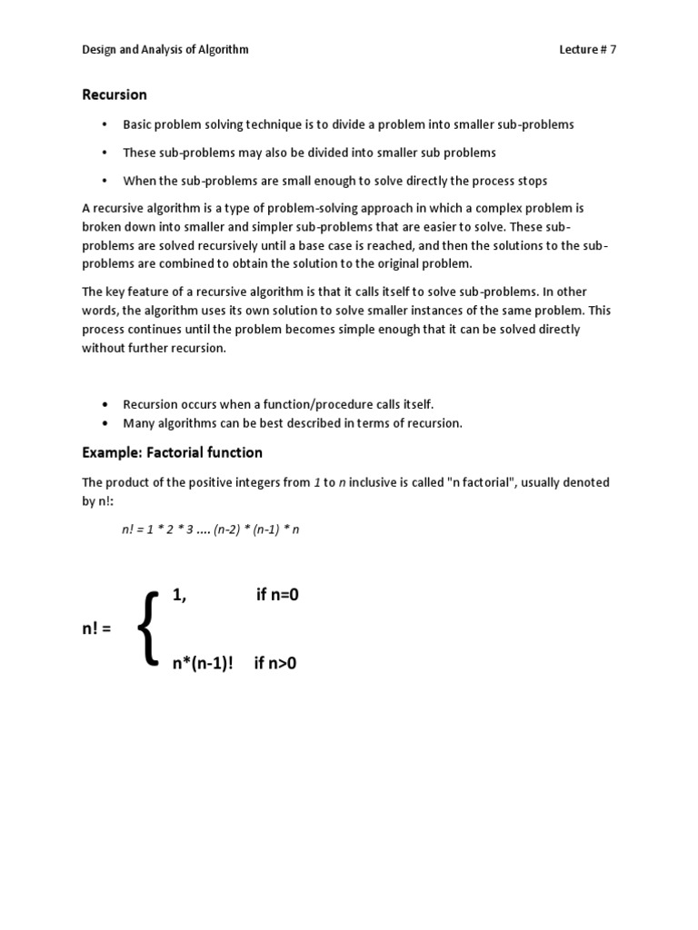 Lecture 7 - Recursion | PDF | Recursion | Function (Mathematics) Lecture 7 - Recursion | PDF | Recursion | Function (Mathematics)