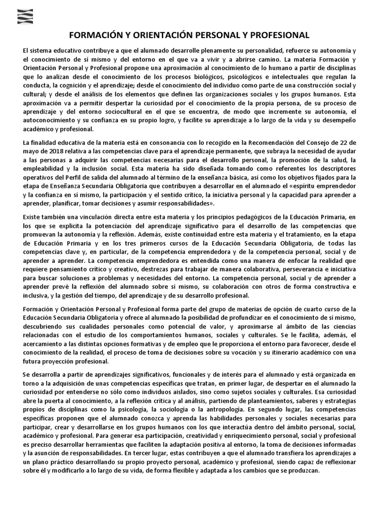 (02.15) Formación y Orientación Personal y Profesional PDF | PDF | Las emociones | Aprendizaje