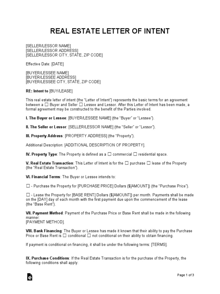 Real Estate Letter of Intent | PDF