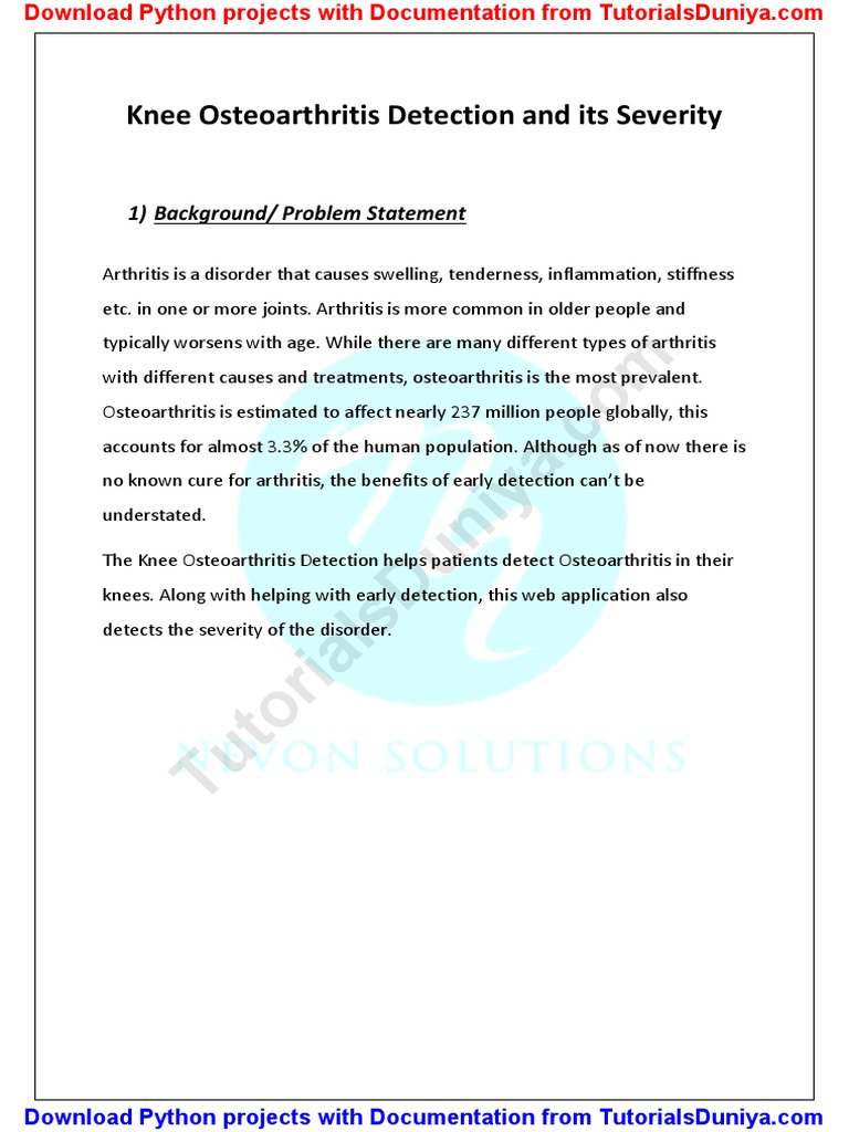 Knee Osteoarthritis Detection And Severity Prediction Python Project Pdf