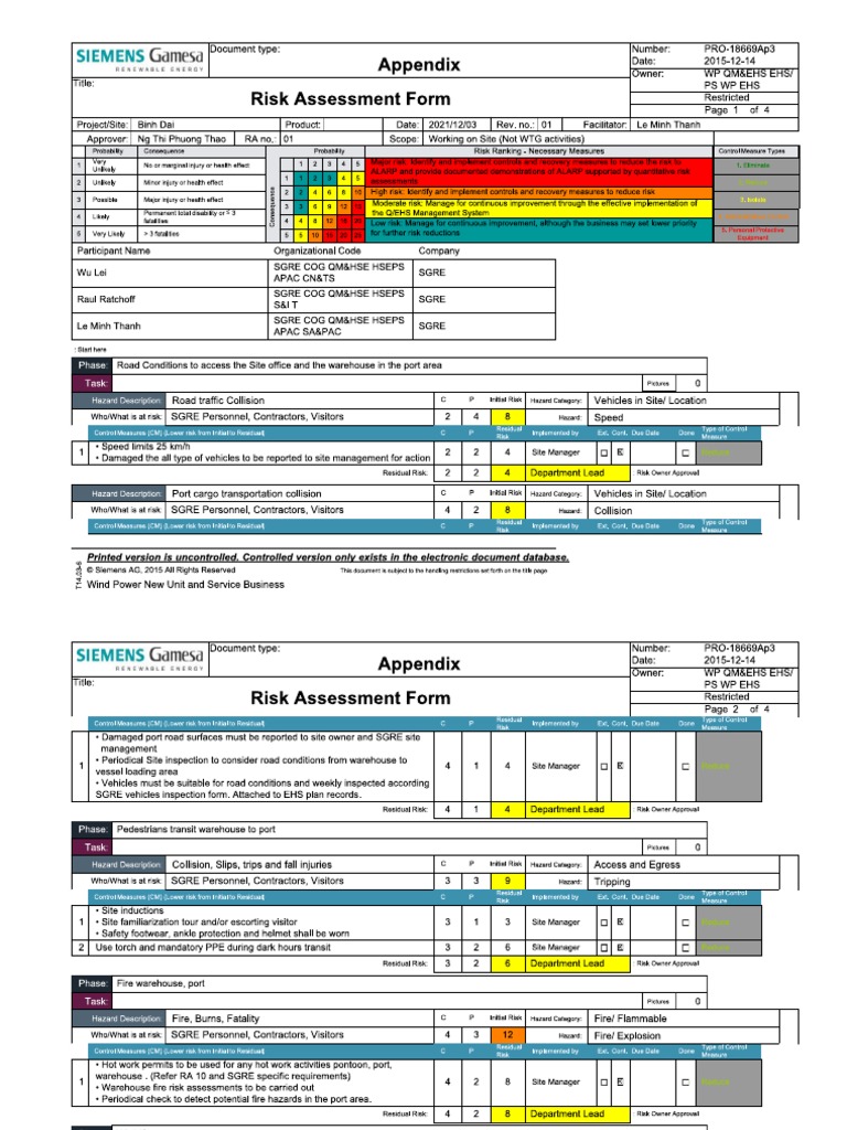 1 SGRE Binh Dai RA - 01 Working at Wind Farm (Not WTG) - Rev01 PDF | PDF