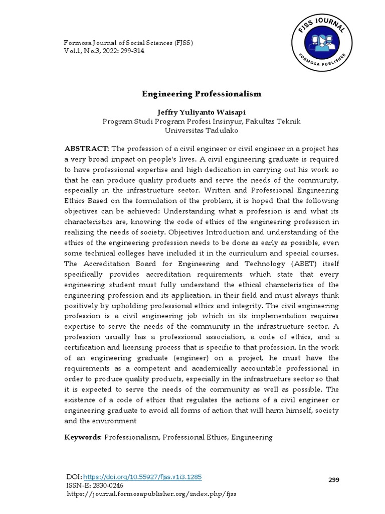 Engineering Professionalism and Ethics | PDF | Profession | Engineer