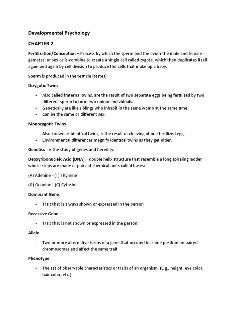 Dev Psych - Chapter 3 - Reviewer | PDF | Gene | Twin