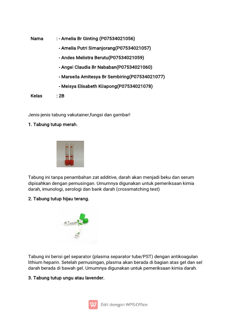 Jenis Dan Fungsi Tabung Vakutainer Pdf