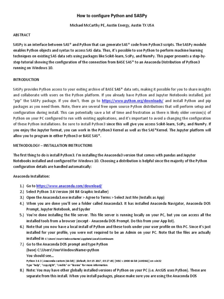 Mccarthy How To Configure Python And Saspy Pdf Python Programming Language Mean Squared 8304