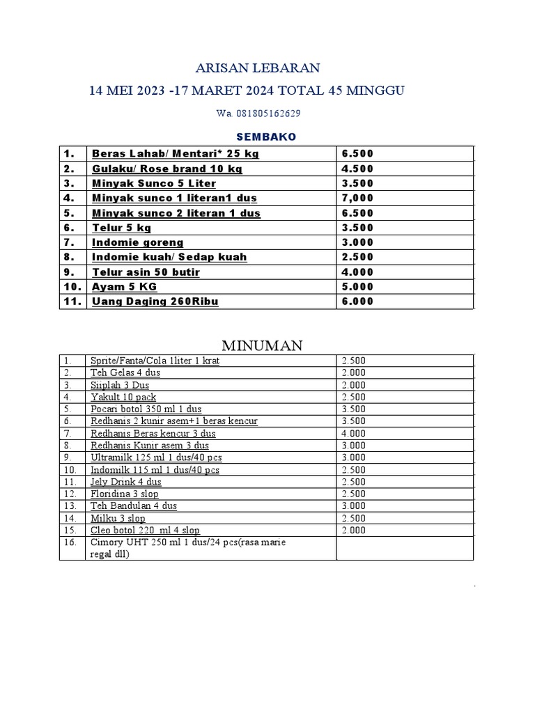 Arisan Sembako Lebaran | PDF