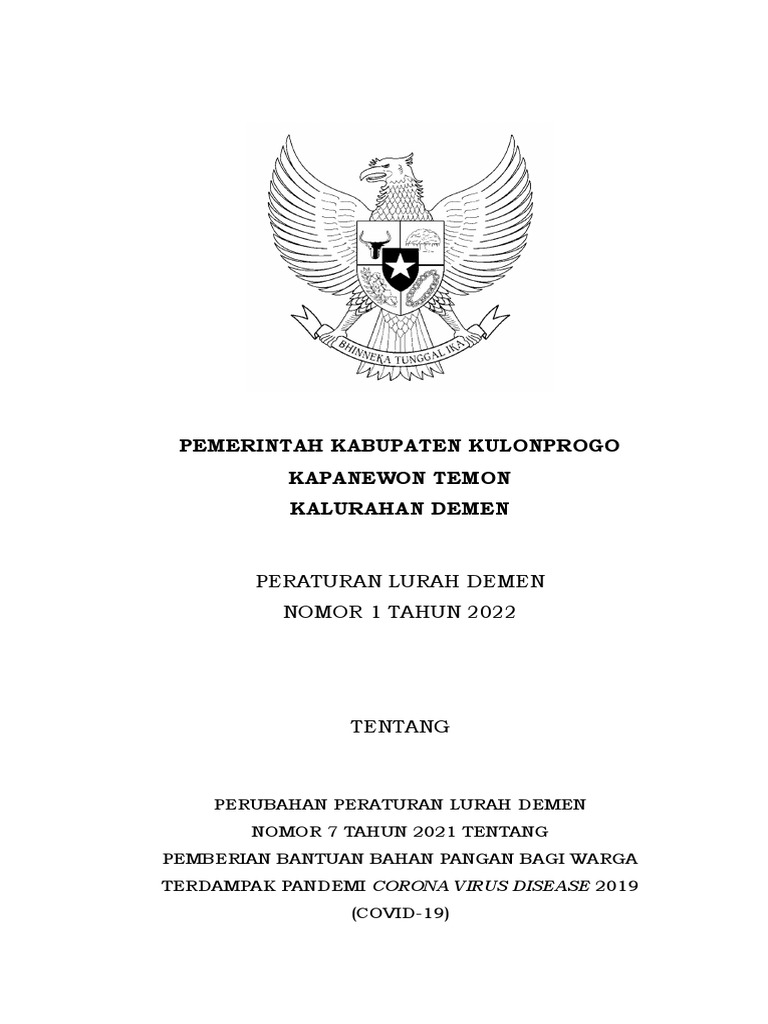 Peraturan Lurah Nomor 1 Tahun 2022 KFZCTP 1 Perubahan Sembako Danais PDF | PDF
