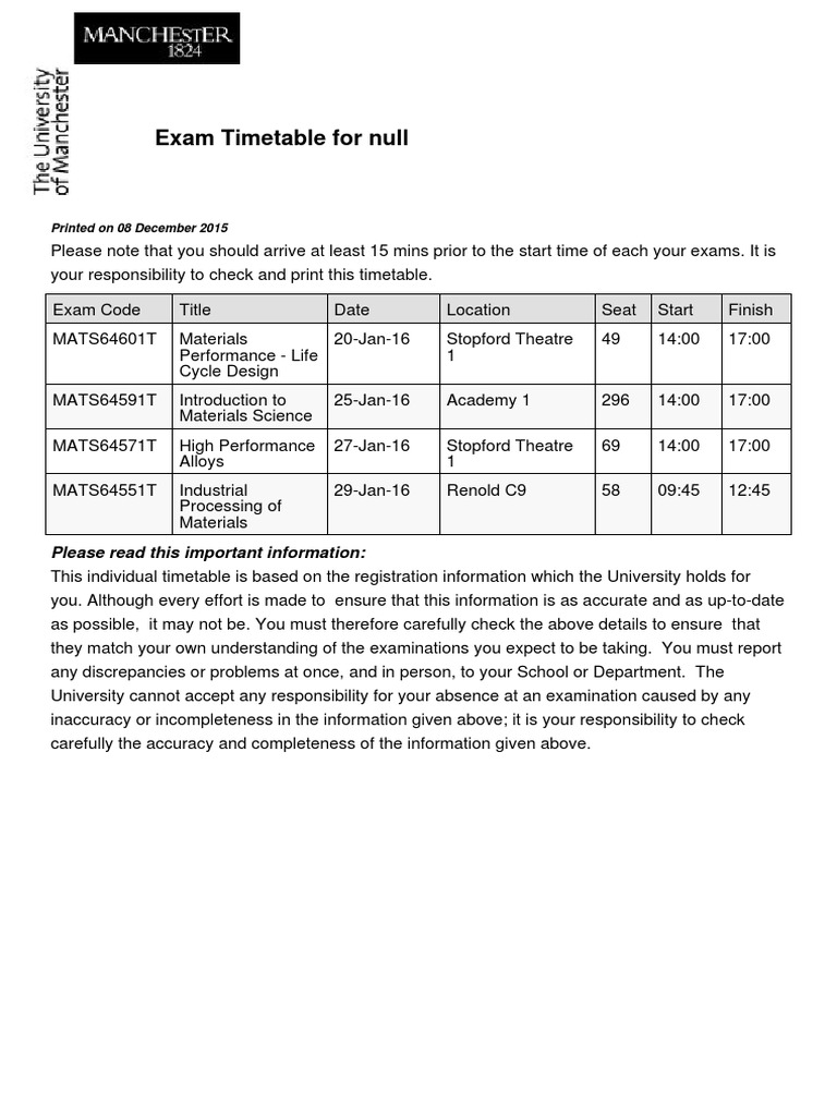 Exam Time Table PDF | PDF