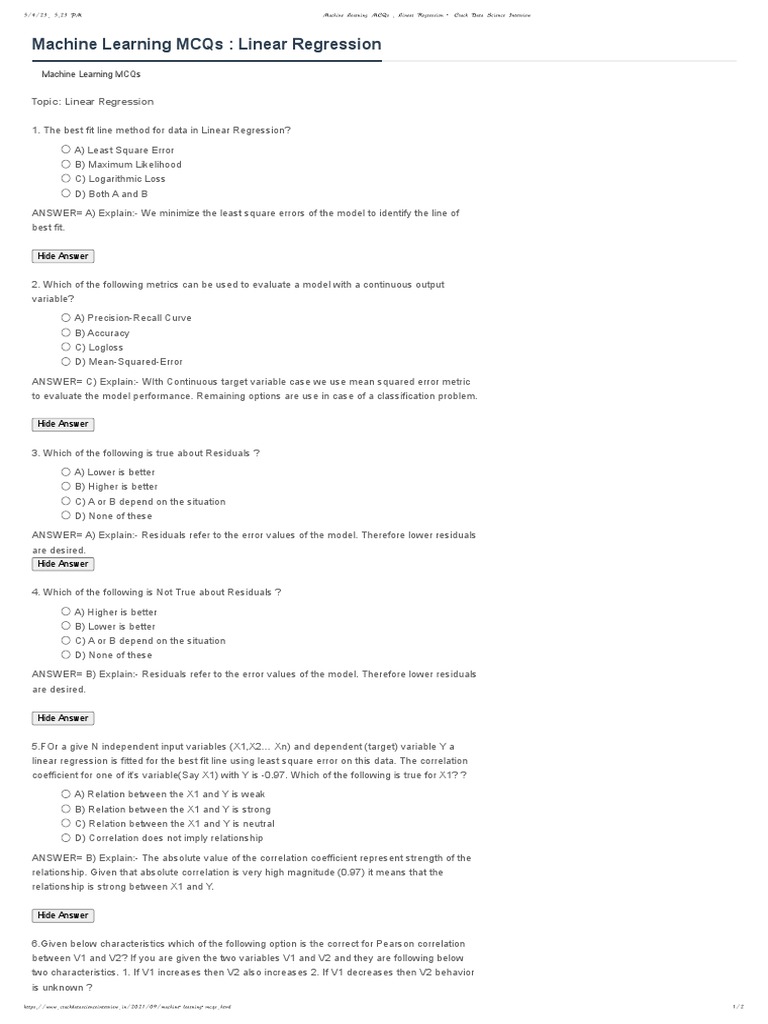 Regression Analysis mcq3 | PDF | Regression Analysis | Errors And Residuals