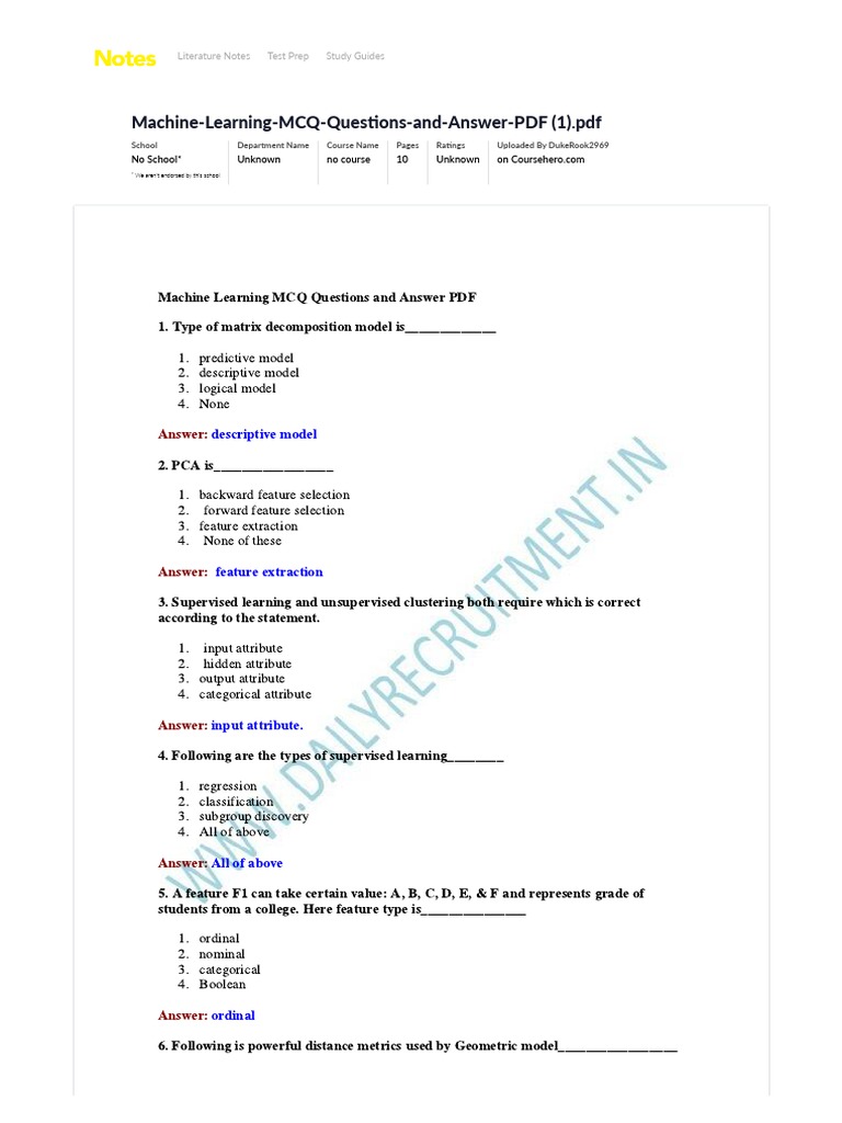 Machine Learning mcq1 PDF | PDF