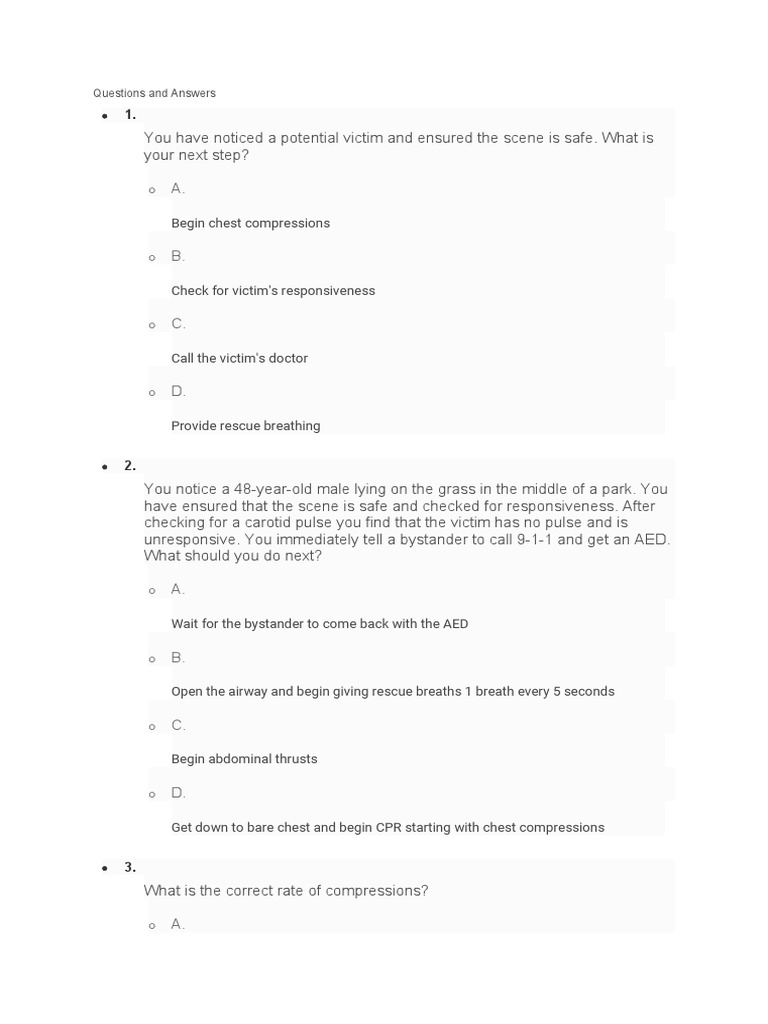 BLS MCQ | PDF | Cardiopulmonary Resuscitation | Human Diseases And ...