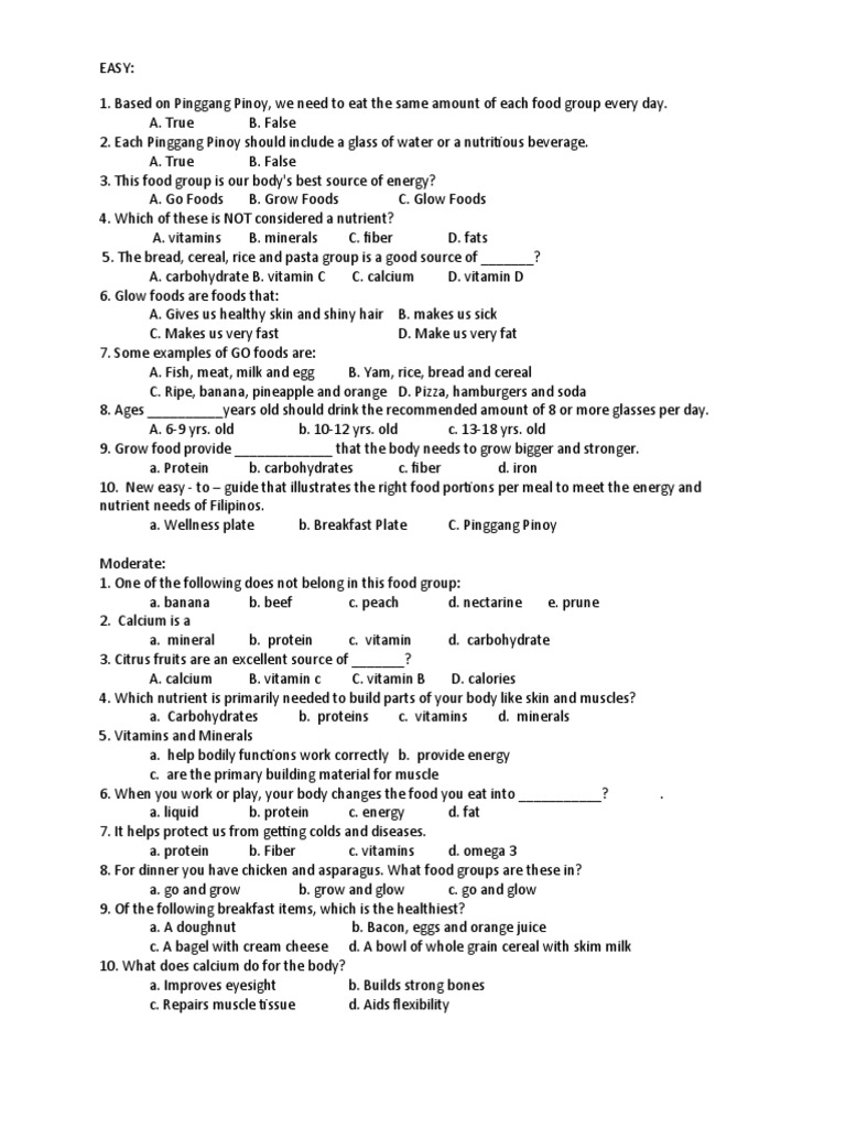 Nutrition Quiz Bee | PDF