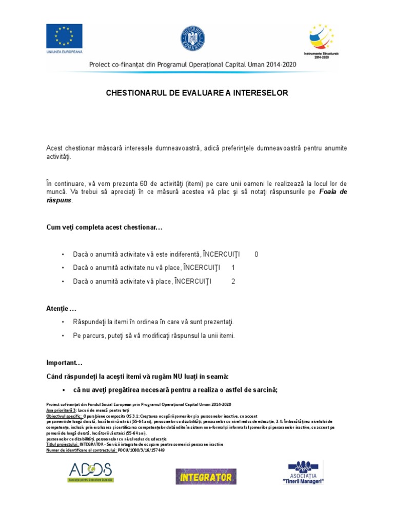1. CHESTIONAR DE INTERESE.docx | PDF