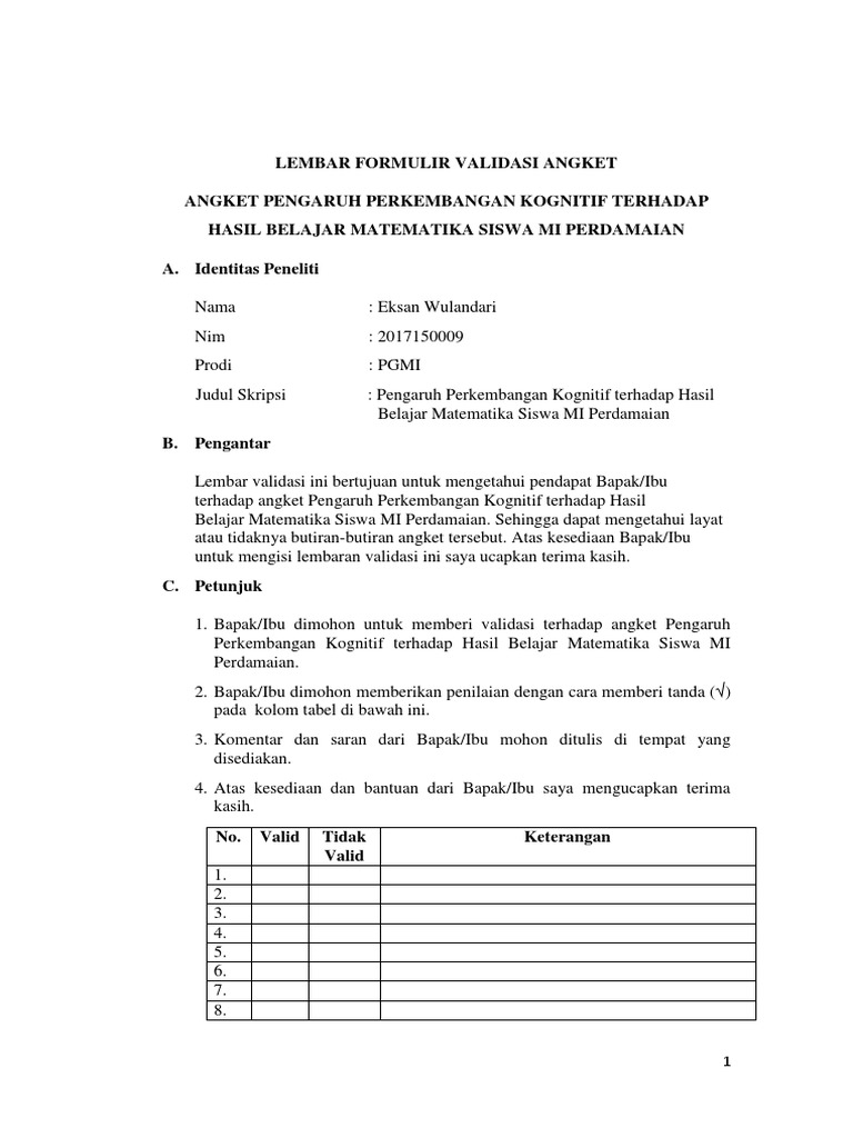 LEMBAR FORMULIR VALIDASI ANGKET Revisi PDF | PDF