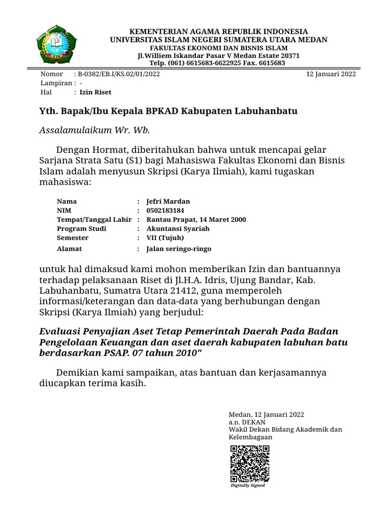 Izin Riset untuk Skripsi Mahasiswa | PDF