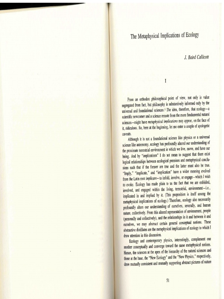 Callicott - The Metaphysical Implications of Ecololgy PDF | PDF