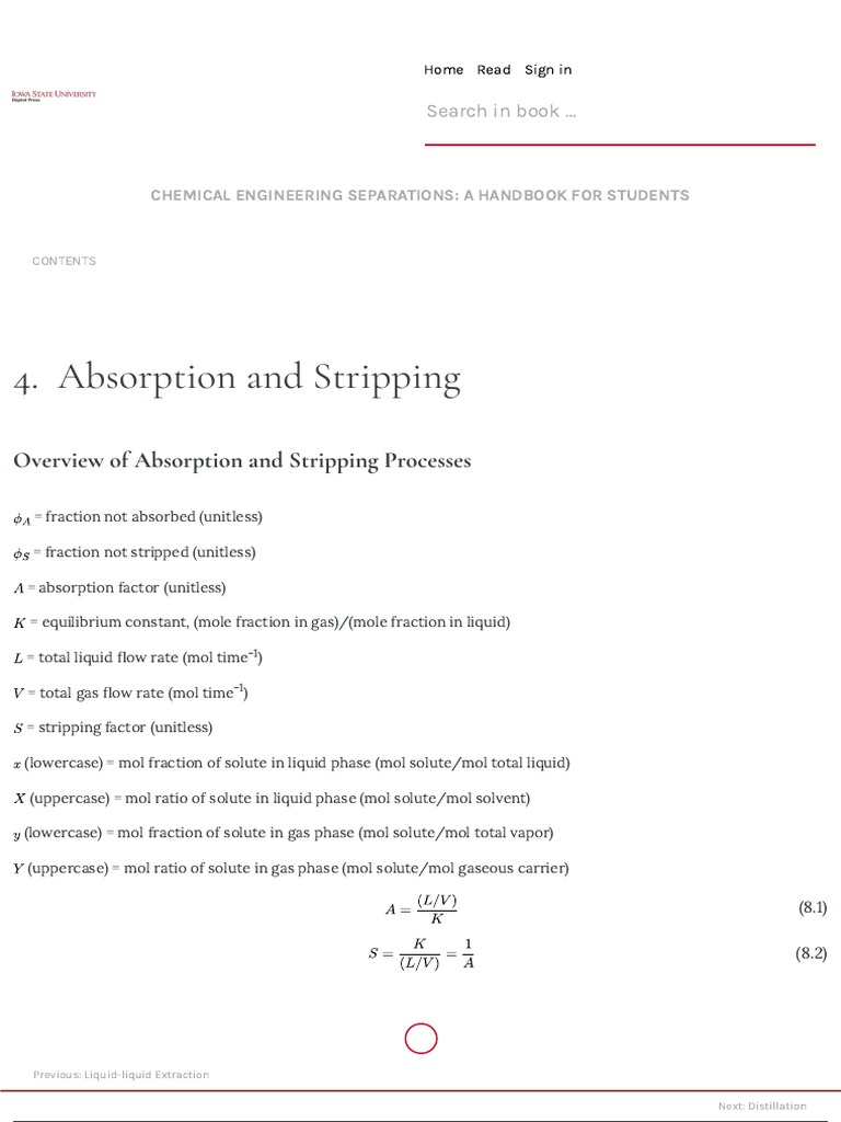 Absorption And Stripping Chemical Engineering Separations A