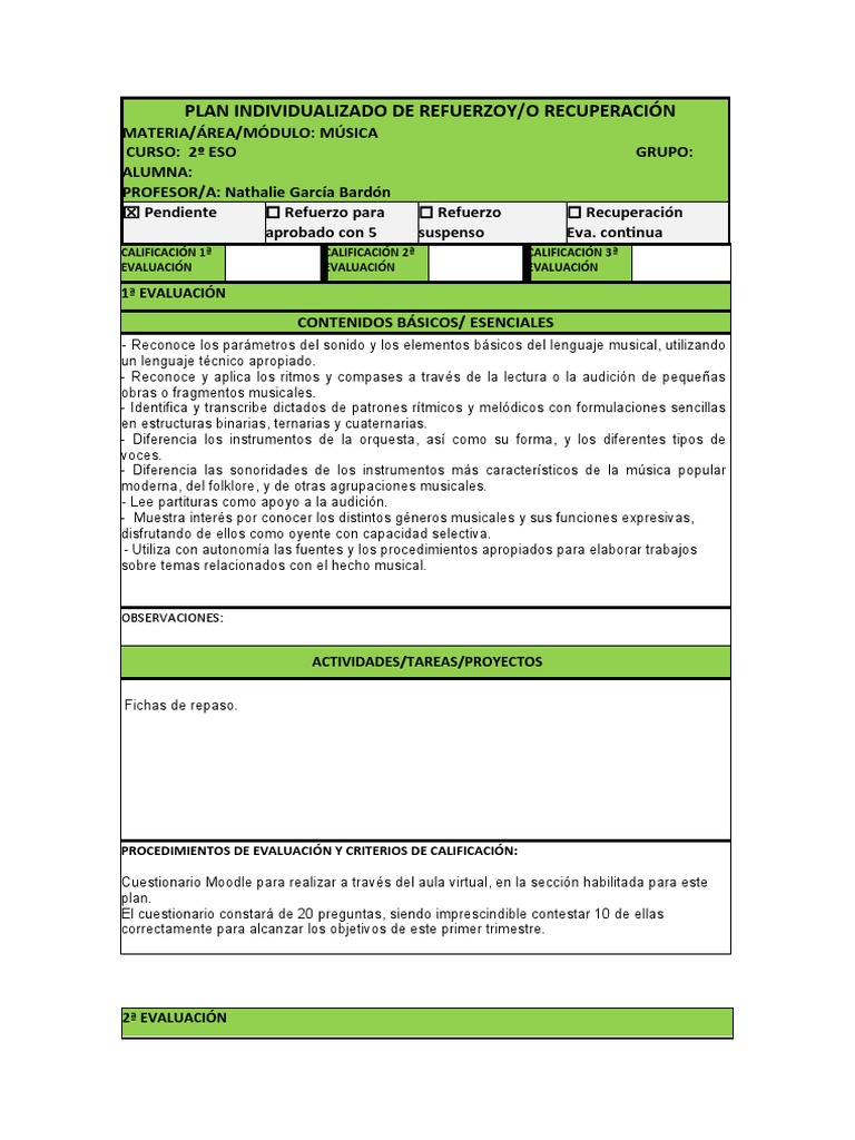 Plan de Refuerzo y Recuperación - ALUMNO | PDF