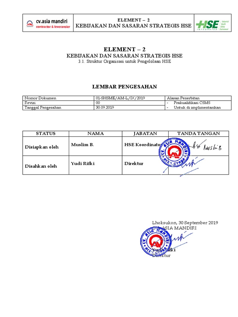 2.1.1 Dokumen Kebijakan Hse | PDF