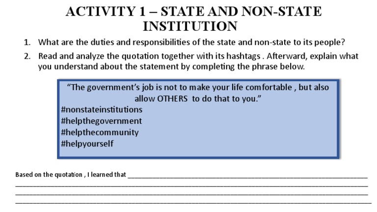 Activity 1 State and Non State Institution | PDF