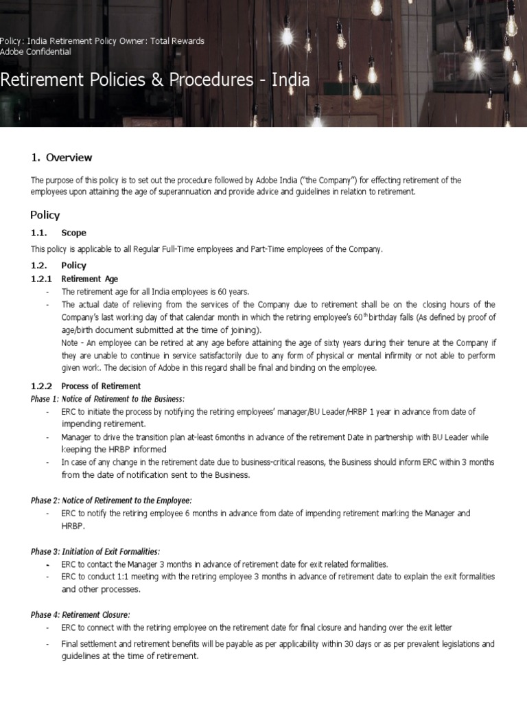 Retirement Policies & Procedures - India: 1. Overview | PDF