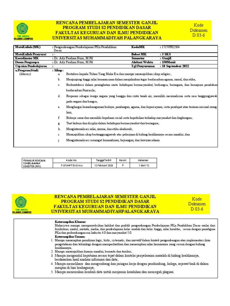 RPS Peng Pemb PKN Pendas - S2 DIKDAS - TTD | PDF