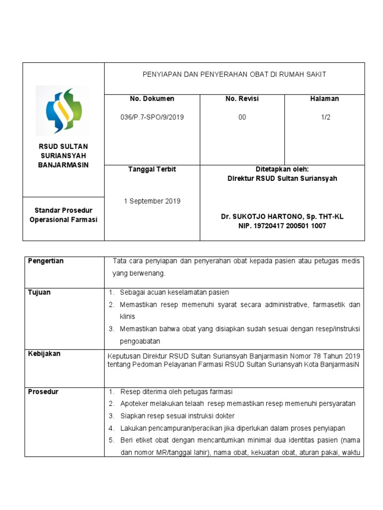 Spo Penyiapan Dan Penyerahan Obat | PDF