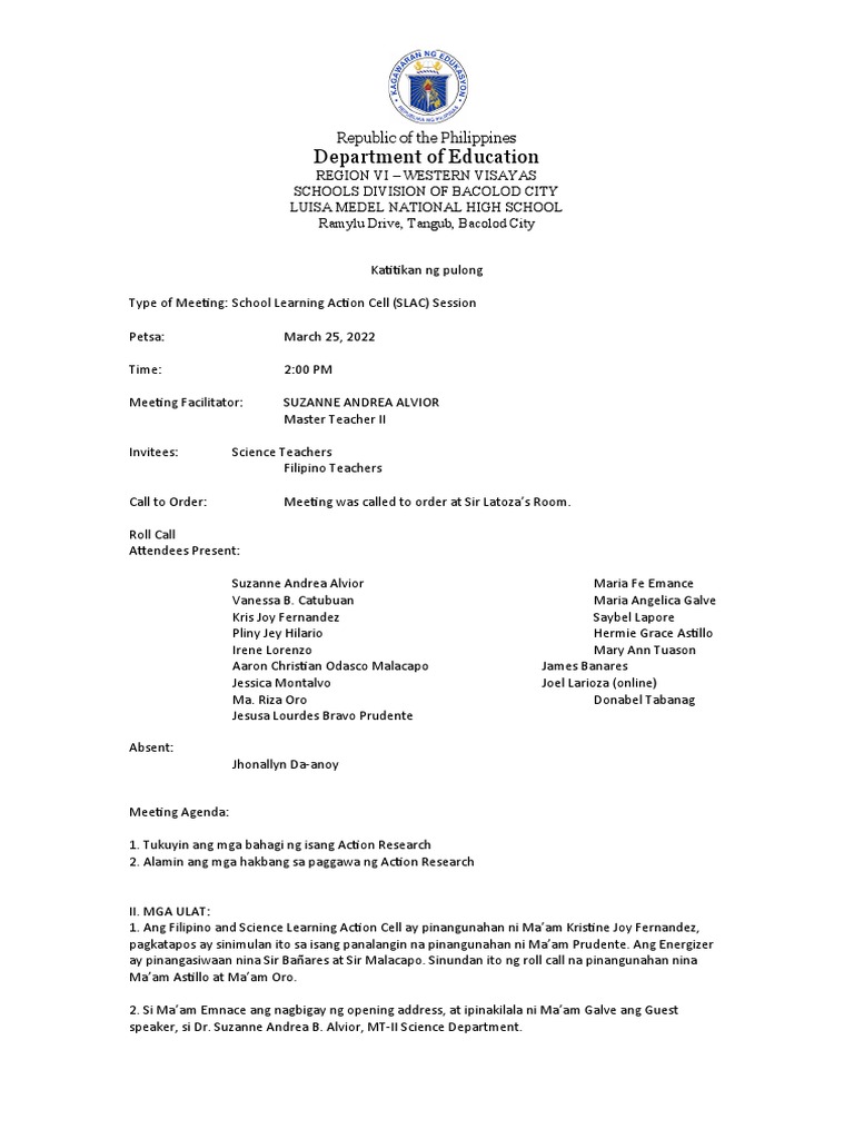 Katitikan NG Pulong | PDF