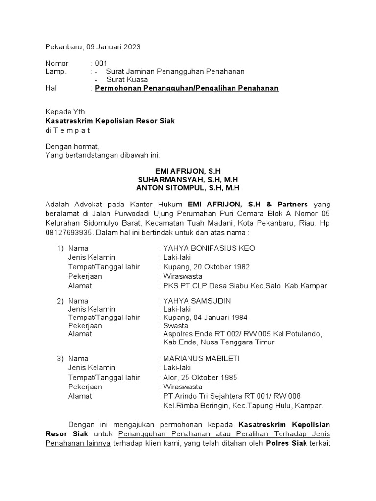 Permohonan Penangguhan Penahanan | PDF