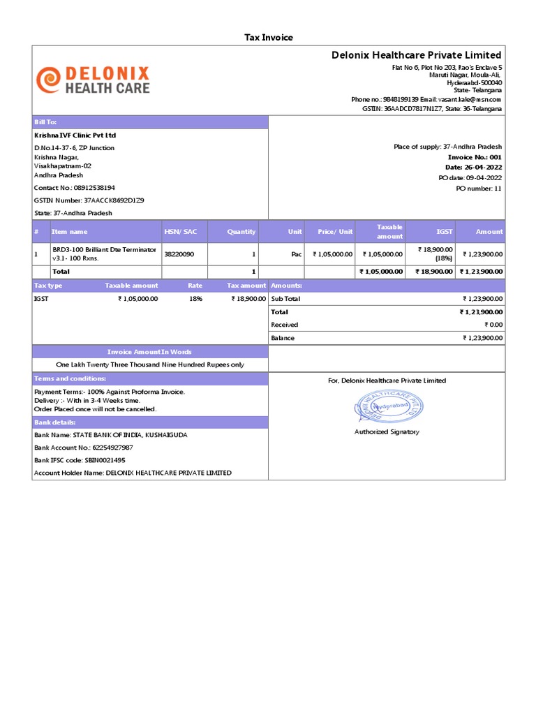 Invoice No - 001-KIVF PDF | PDF